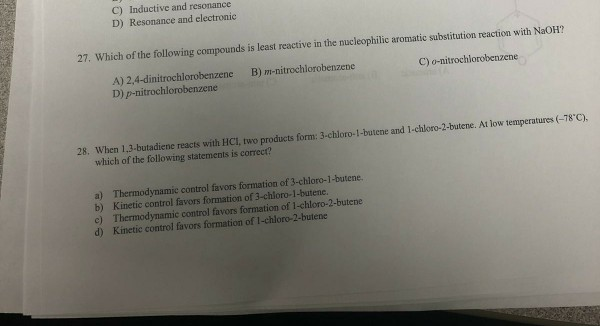 Solved D) Resonance and electronic 27. Which of the | Chegg.com