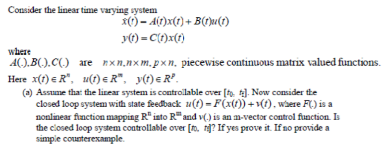 Solved Consider The Linear Time Varying
