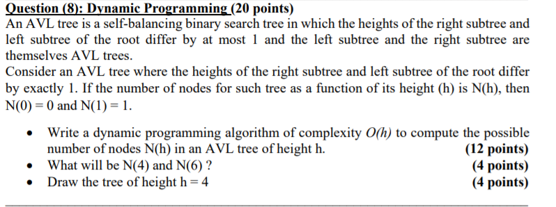 Solved Question (8): Dynamic Programming (20 points) An AVL | Chegg.com