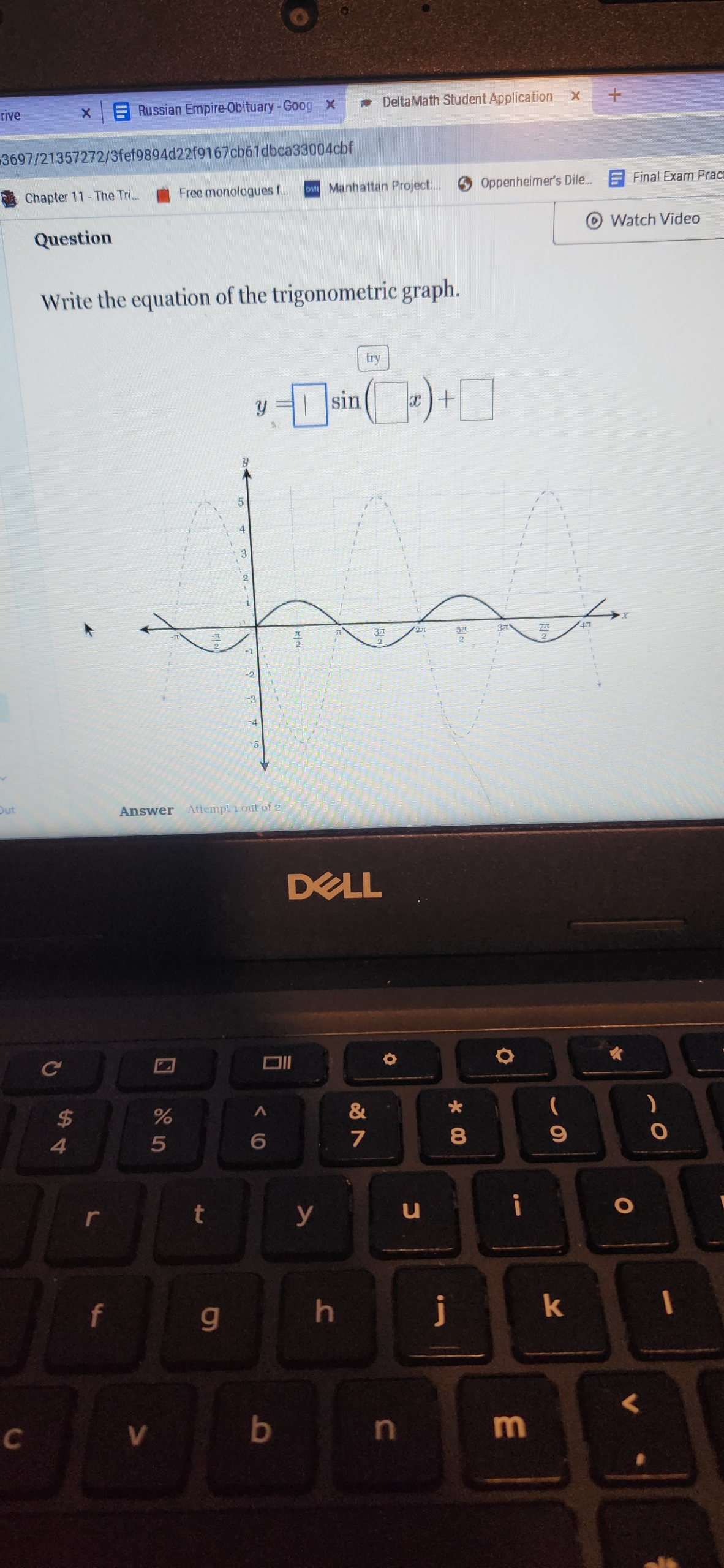 Solved Write the equation of the trigonometric graph. | Chegg.com