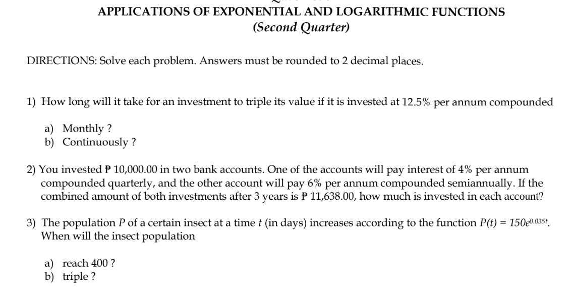 Solved APPLICATIONS OF EXPONENTIAL AND LOGARITHMIC FUNCTIONS | Chegg.com