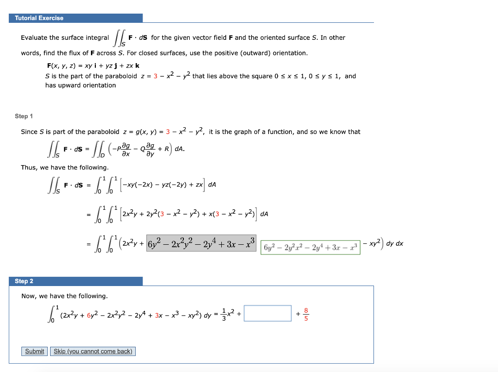Solved Tutorial Exercise Evaluate the surface integral F.ds | Chegg.com