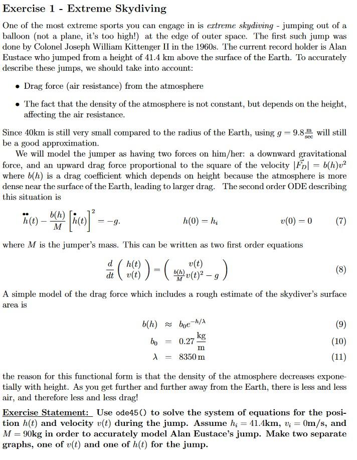 Solved Exercise 1 - Extreme Skydiving One of the most | Chegg.com
