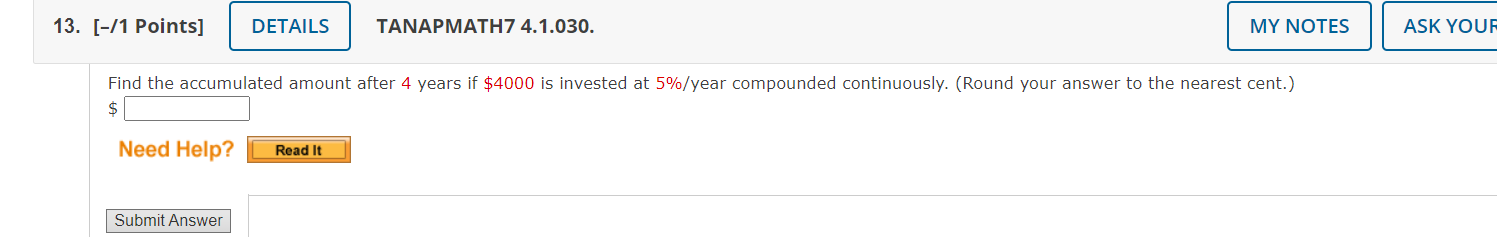 Solved -/1 Points] TANAPMATH7 4.1.020. Find the accumulated | Chegg.com