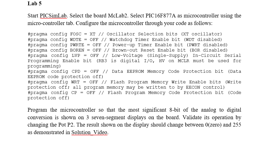 Solved Lab 5 Start Picsimlab Select The Board Mclab2 