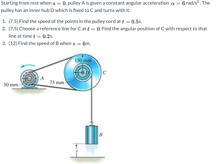 Solved Starting from rest when s = 0, pulley A is given a | Chegg.com