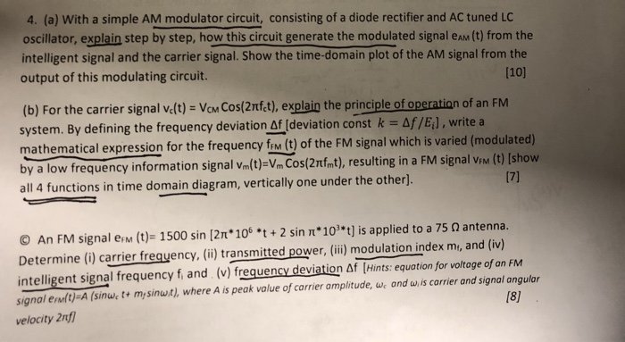 4. (a) With a simple AM modulator circuit, consisting | Chegg.com
