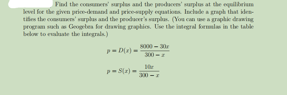 Solved Find The Consumers Surplus And The Producers Chegg