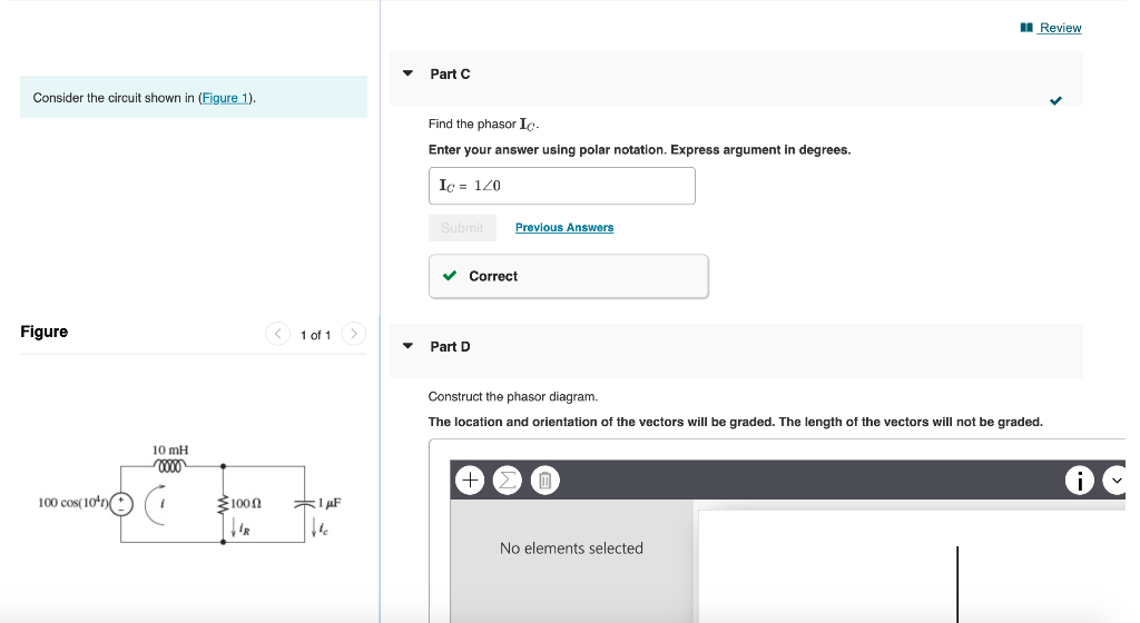 Solved 1μF √40 Review Part C Find the phasor Ic. Enter your | Chegg.com