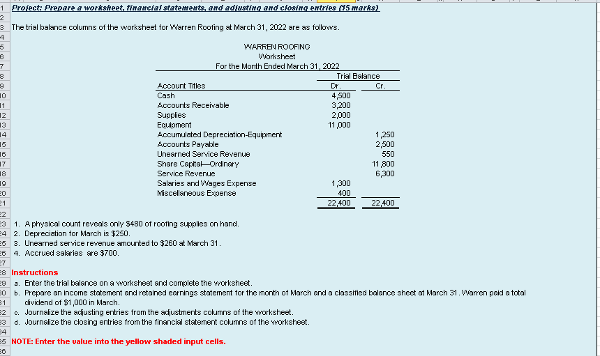 Solved Project: Prepare a worksheet, financial statements, | Chegg.com