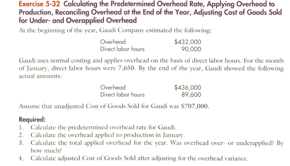 Solved Exercise 5-32 ﻿Calculating the Predetermined Overhead | Chegg.com