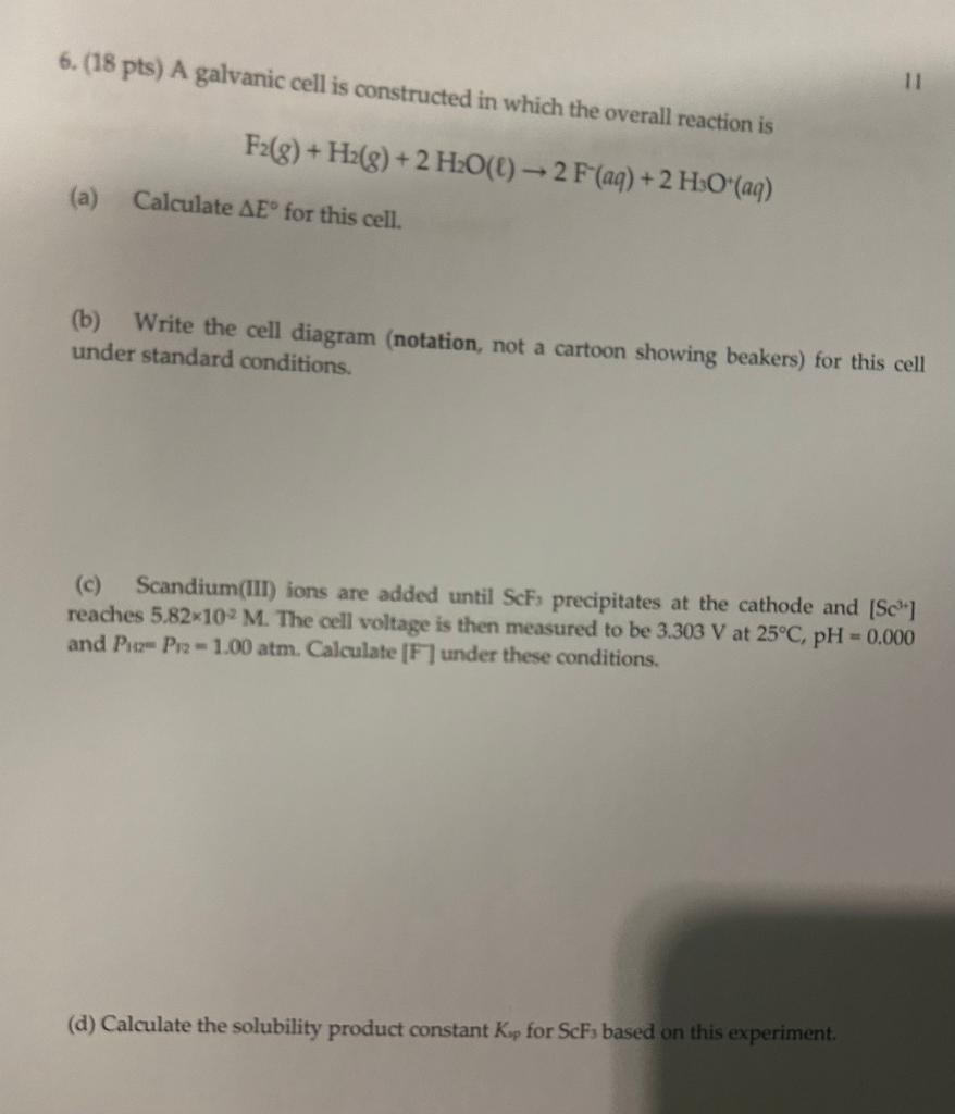 Solved 6. (18 pts) A galvanic cell is constructed in which | Chegg.com