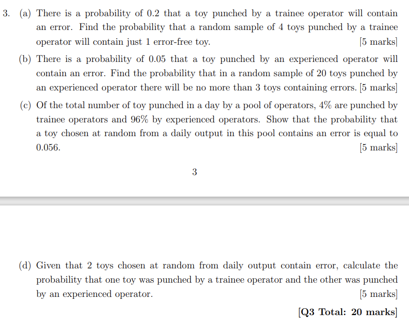 Solved (a) There is a probability of 0.2 that a toy punched | Chegg.com