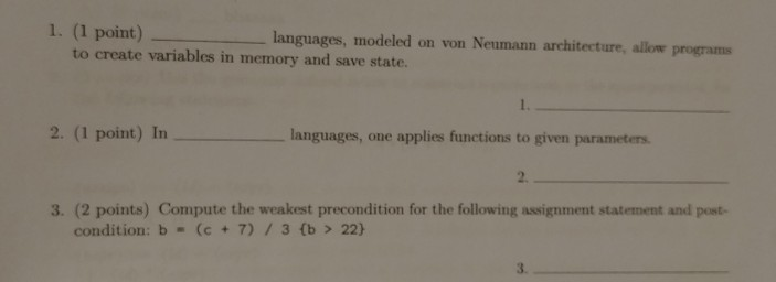 Solved 1. (1 point)languages, modeled on von Neumann | Chegg.com