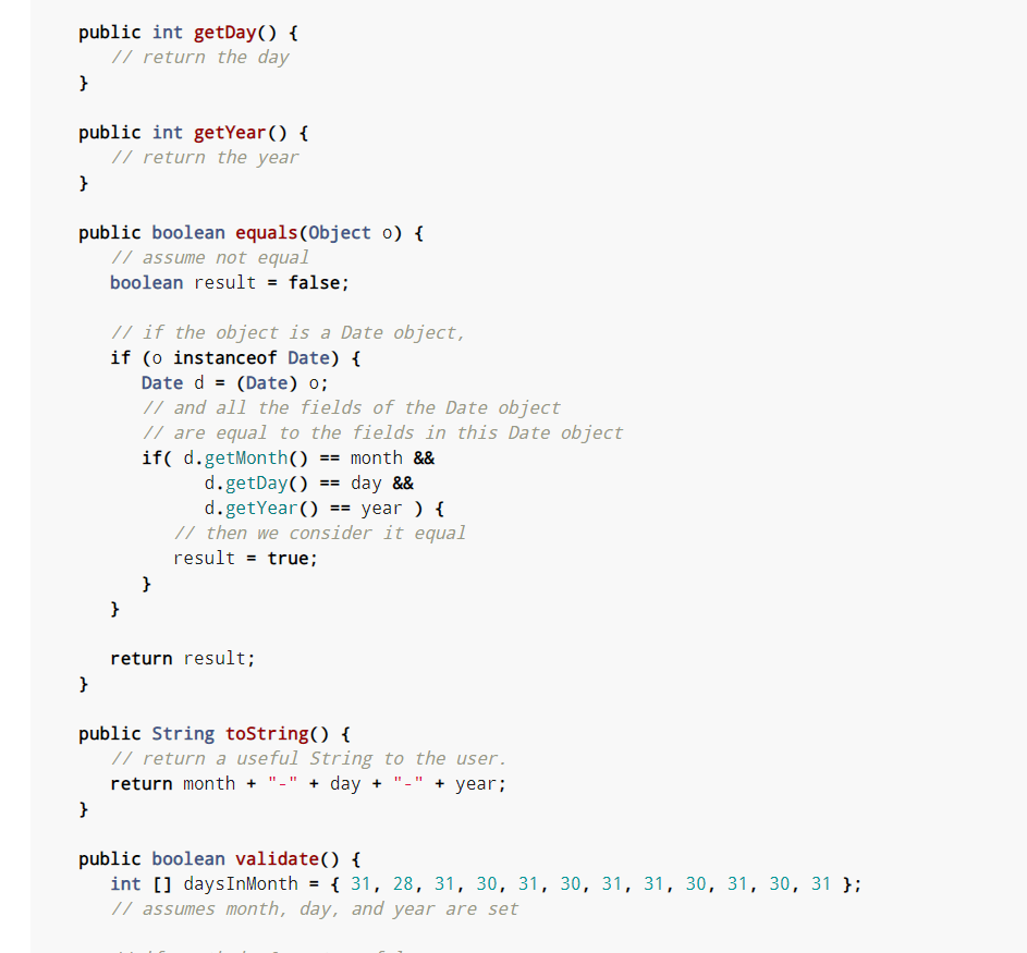 Solved public class Date { private int month; private int | Chegg.com