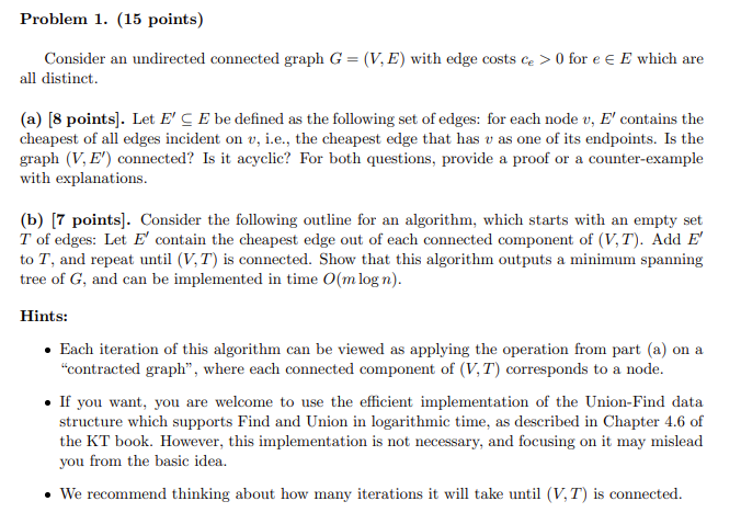 Solved Problem 1. (15 points) Consider an undirected | Chegg.com