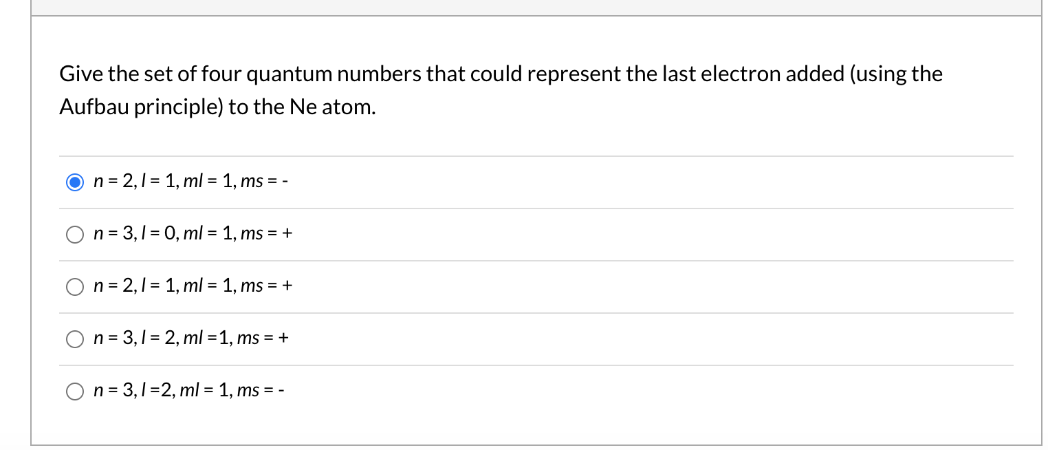 Solved Give the set of four quantum numbers that could | Chegg.com