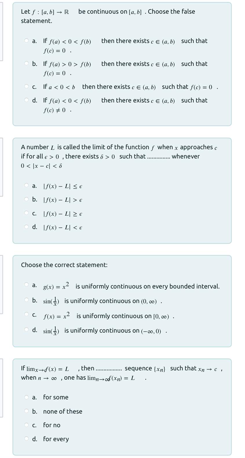 Solved Let f:[a,b]→R, be ﻿continuous on a,b. ﻿Choose the | Chegg.com