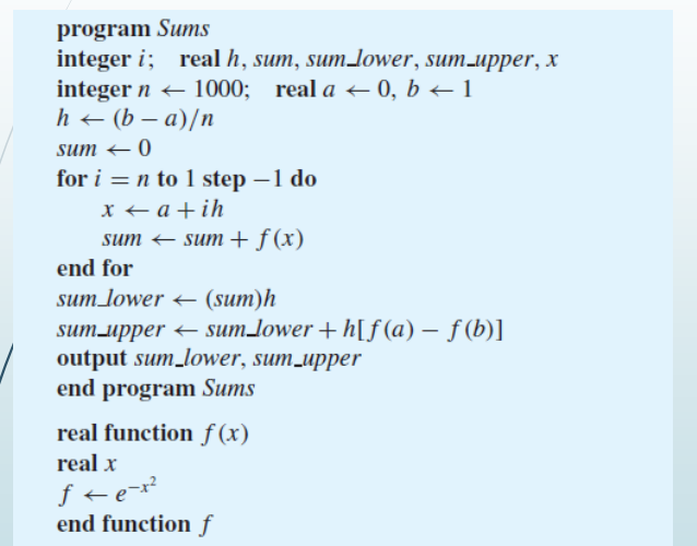 Solved program Sums integer i; real h, sum, sum_lower, | Chegg.com