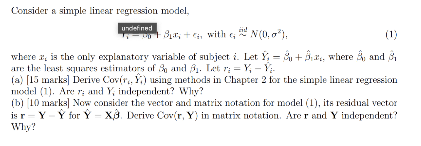 Consider a simple linear regression model, undefined | Chegg.com