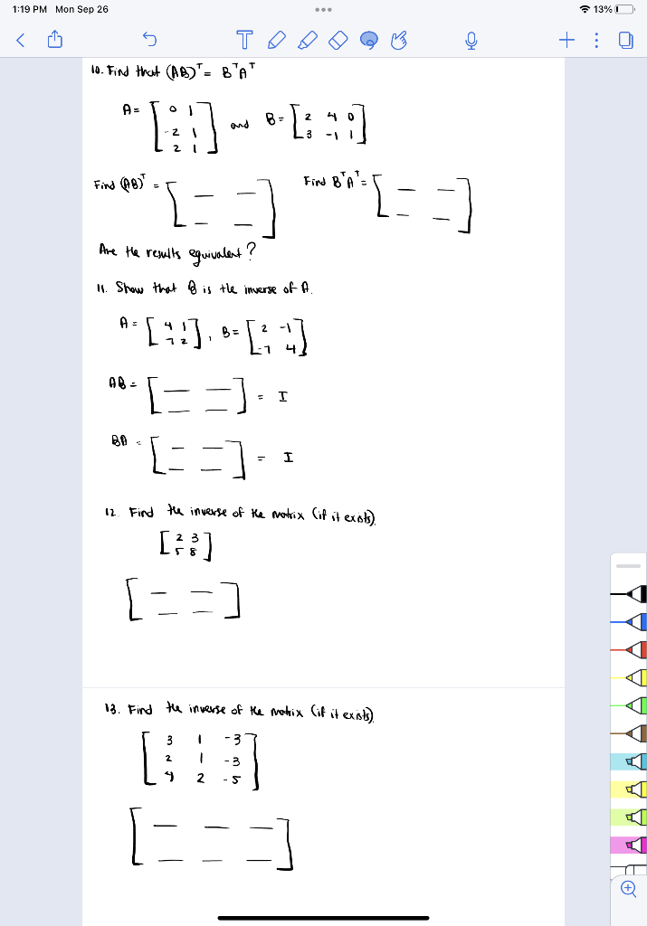 Solved 10 Find That Ab⊤b⊤a⊤ A⎣⎡0−22111⎦⎤ And 