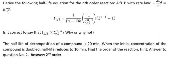 Solved dCA dt Derive the following half-life equation for | Chegg.com