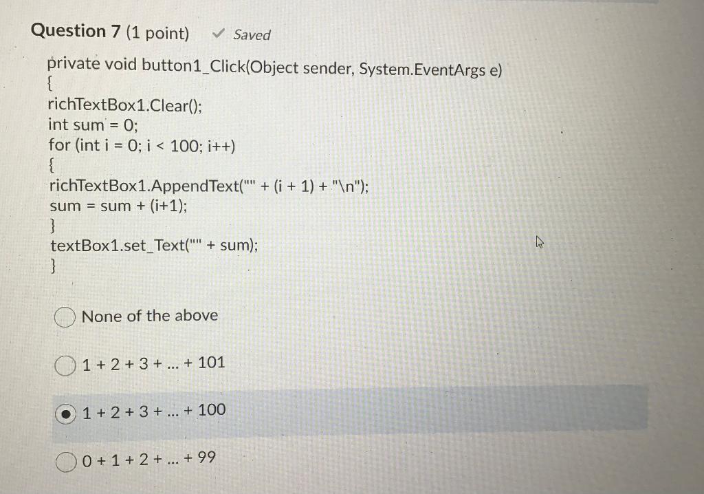 Solved Question 7 (1 point) Saved private void | Chegg.com