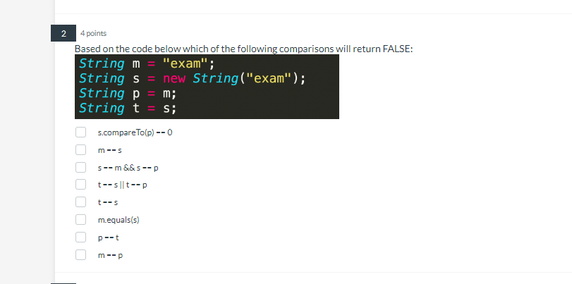 Solved 2 points Based on the code below which of the | Chegg.com