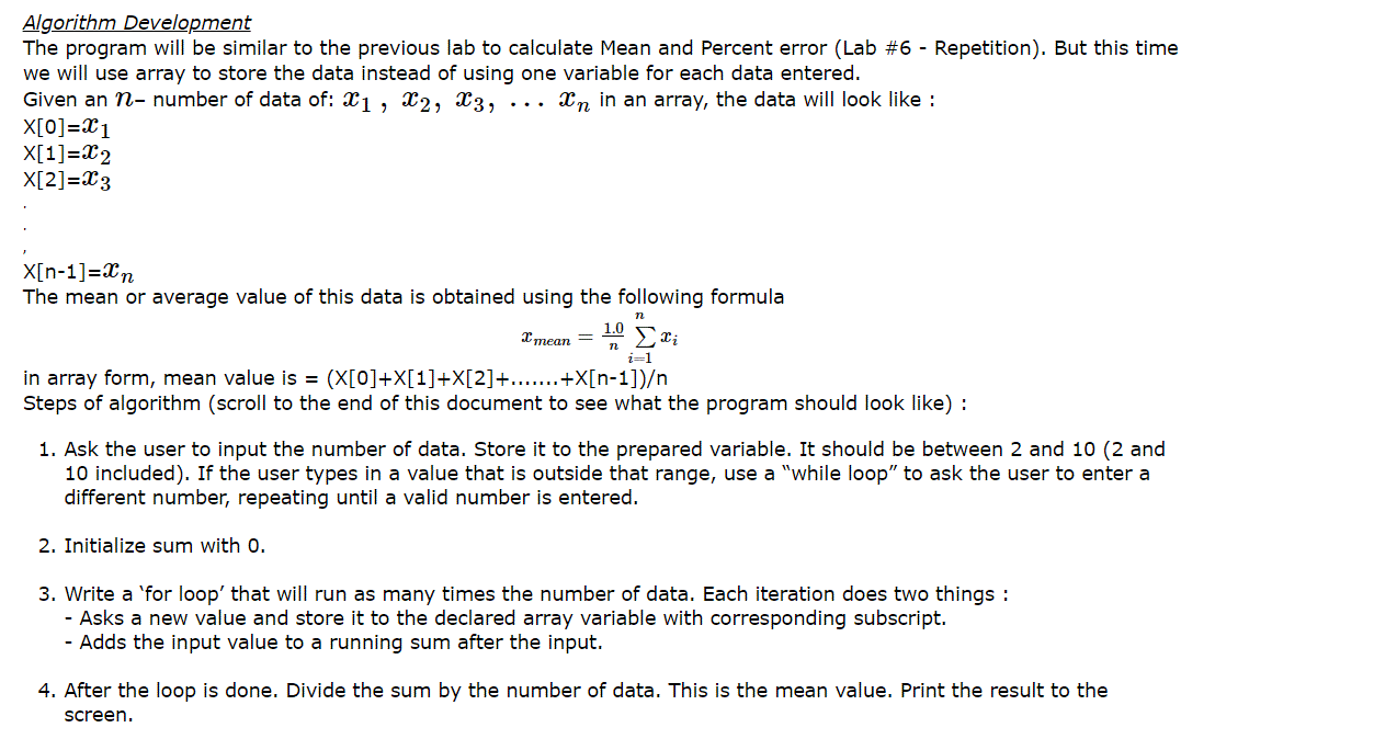 Solved Specification : . Name lab8.c Objectives Find mean, | Chegg.com