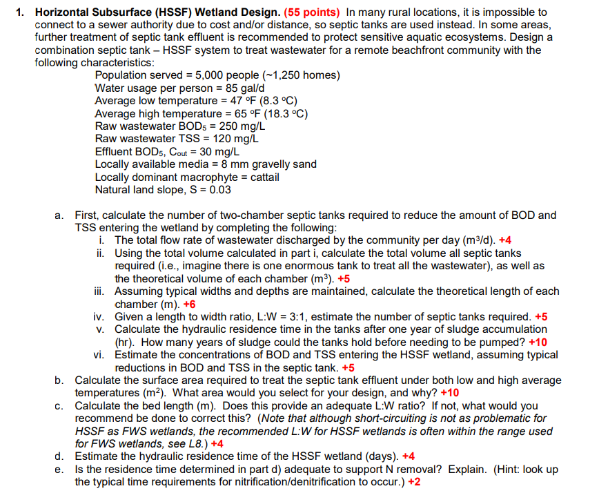 Solved 1. Horizontal Subsurface (HSSF) Wetland Design. (55 | Chegg.com