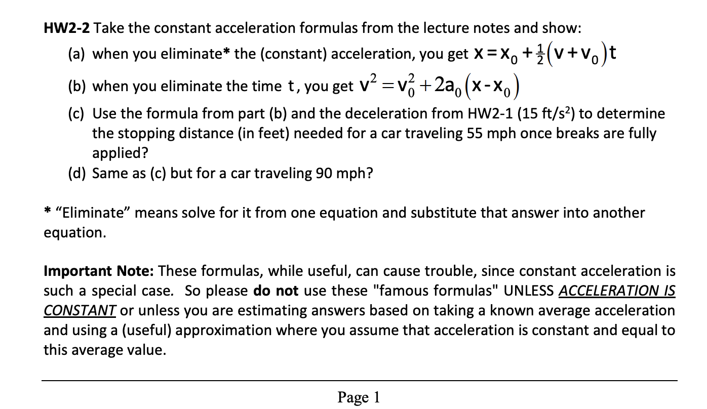 Solved HW2-2 Take the constant acceleration formulas from | Chegg.com