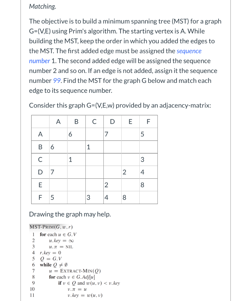 Solved Matching. The objective is to build a minimum | Chegg.com