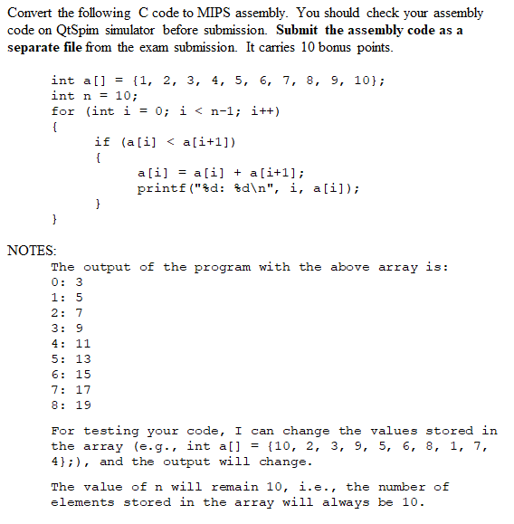 Solved Convert the following C code to MIPS assembly. You | Chegg.com