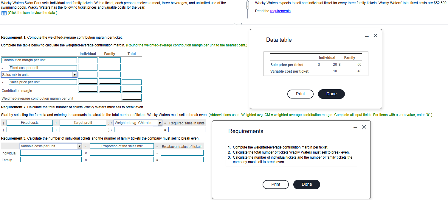 Solved Wacky Waters Swim Park sells individual and family | Chegg.com