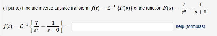 Solved (1 punto) Find the inverse Laplace transform | Chegg.com