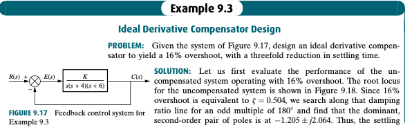 Example 9.3 Ideal Derivative Compensator Design | Chegg.com