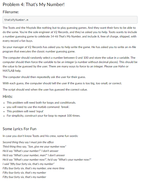 Solved Problem 4: That's My Number! Filename: | Chegg.com