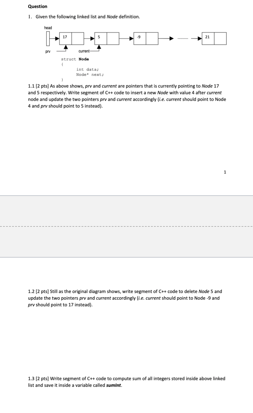 Solved QuestionGiven the following linked list and Node | Chegg.com