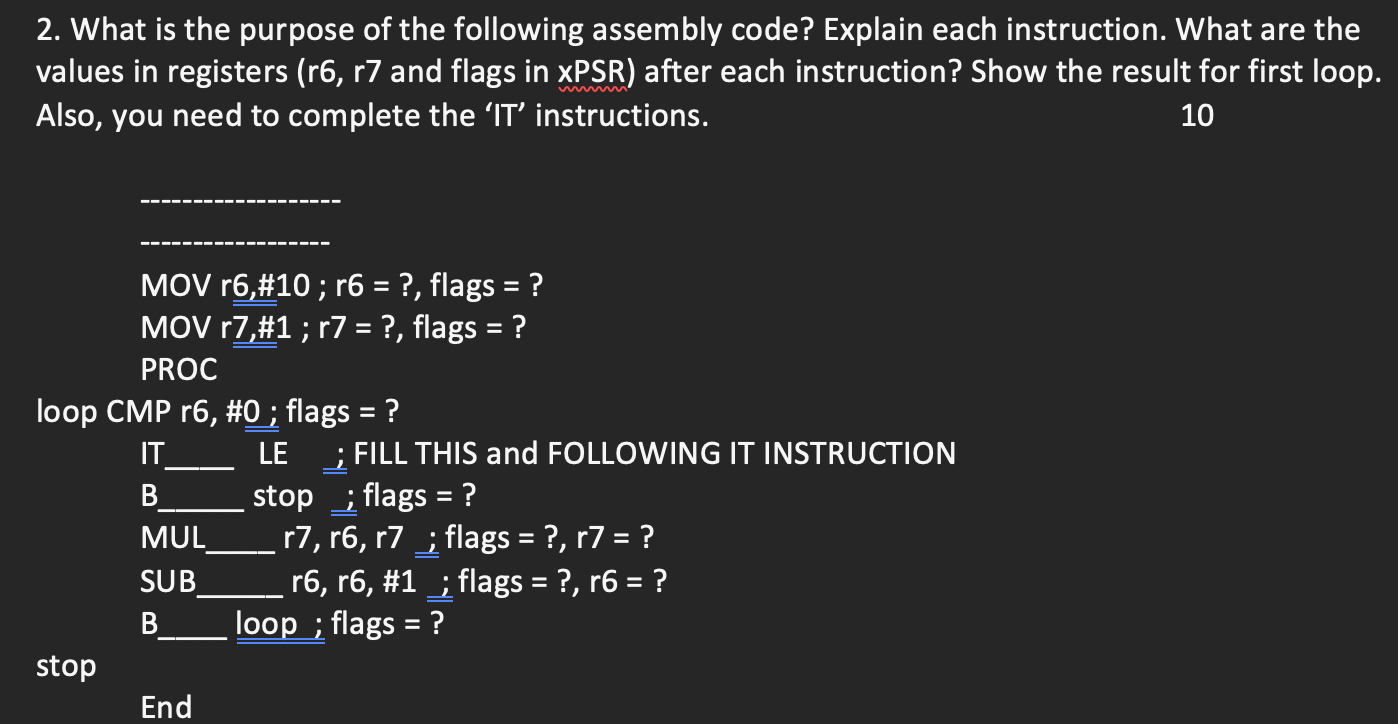 2. What is the purpose of the following assembly | Chegg.com