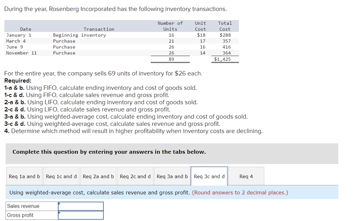 Solved 3-c \& d. Using weighted-average cost, calculate | Chegg.com