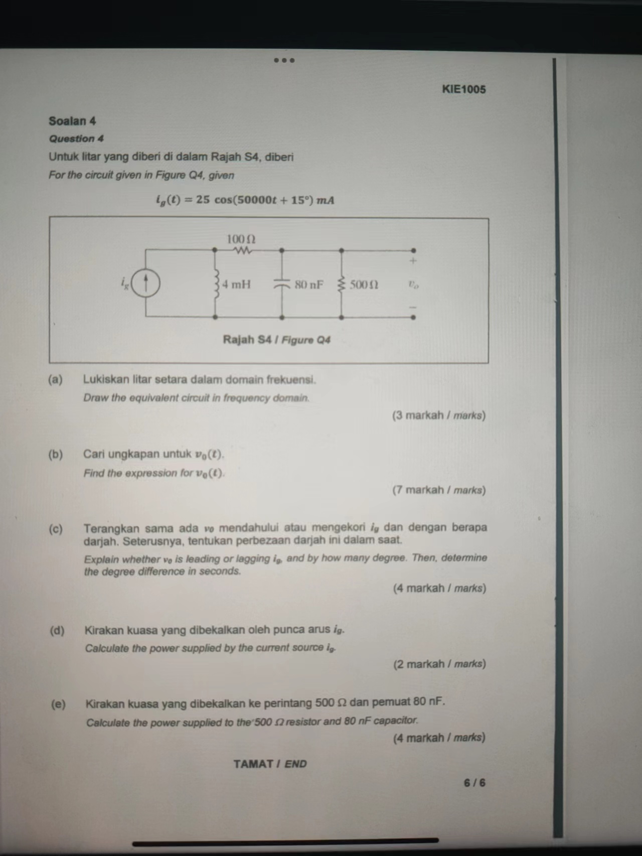 Solved Soalan 4Question 4Untuk litar yang diberi di dalam | Chegg.com