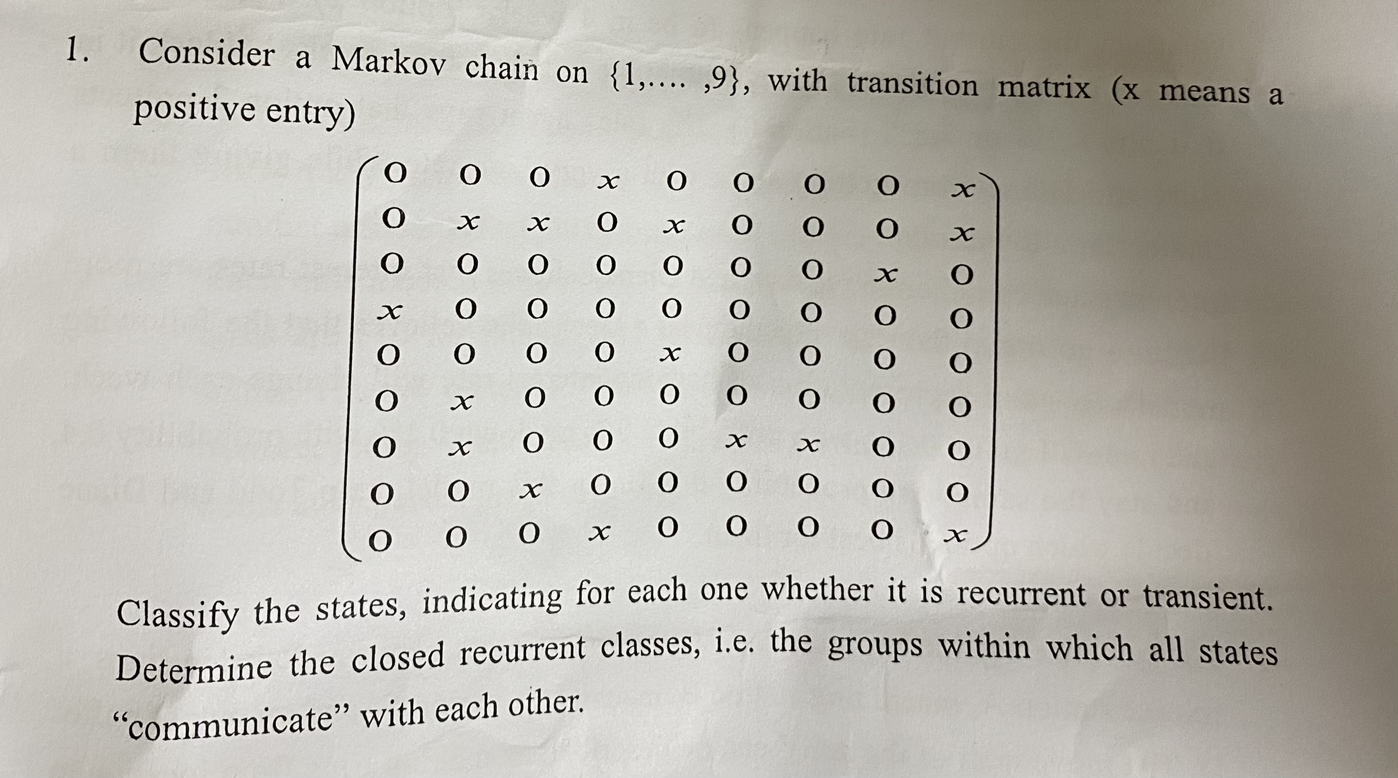 Solved Consider a Markov chain on {1,….,9}, with transition | Chegg.com