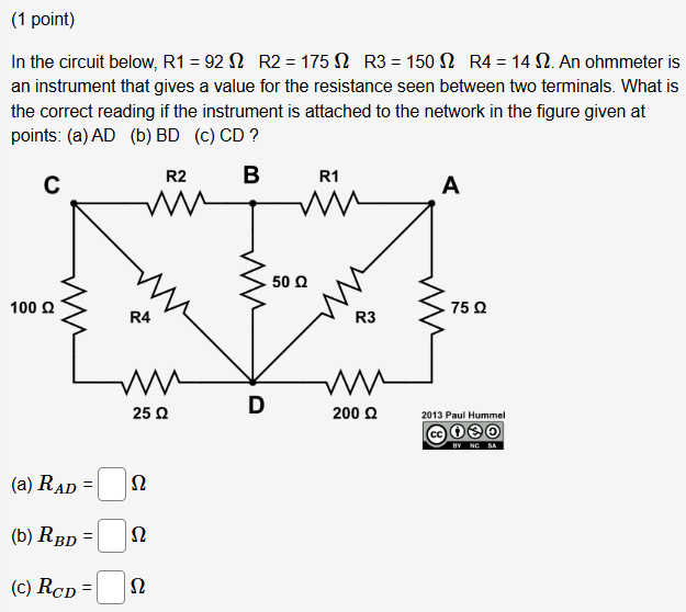 Solved (1 ﻿point)In the circuit below, R1 =92\Omega | Chegg.com