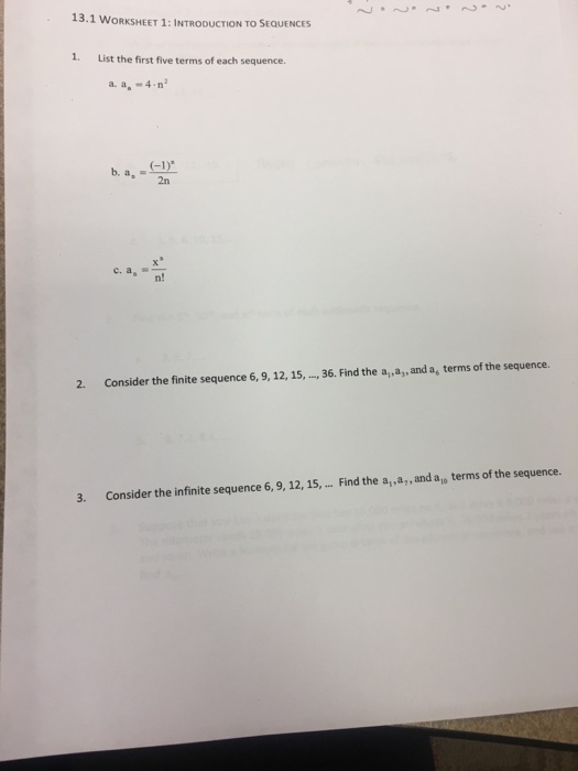 Solved 13.1 WORKSHEET 1: INTRODUCTION TO SEQUENCES 1. List | Chegg.com