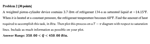 Solved Problem 2 [30 points] A weighted piston-cylinder | Chegg.com