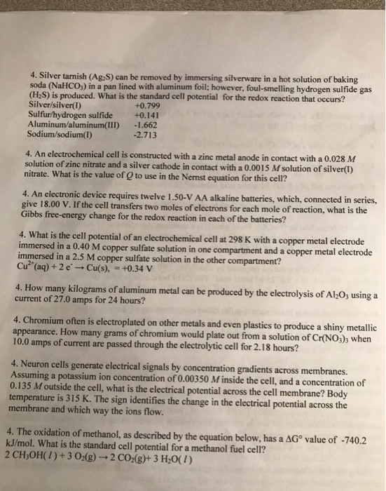 Solved 4. Silver tarnish (Ag S) can be removed by immersing | Chegg.com