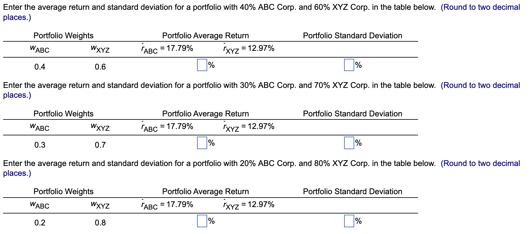 Solved 2 The following table, contains annual returns for | Chegg.com