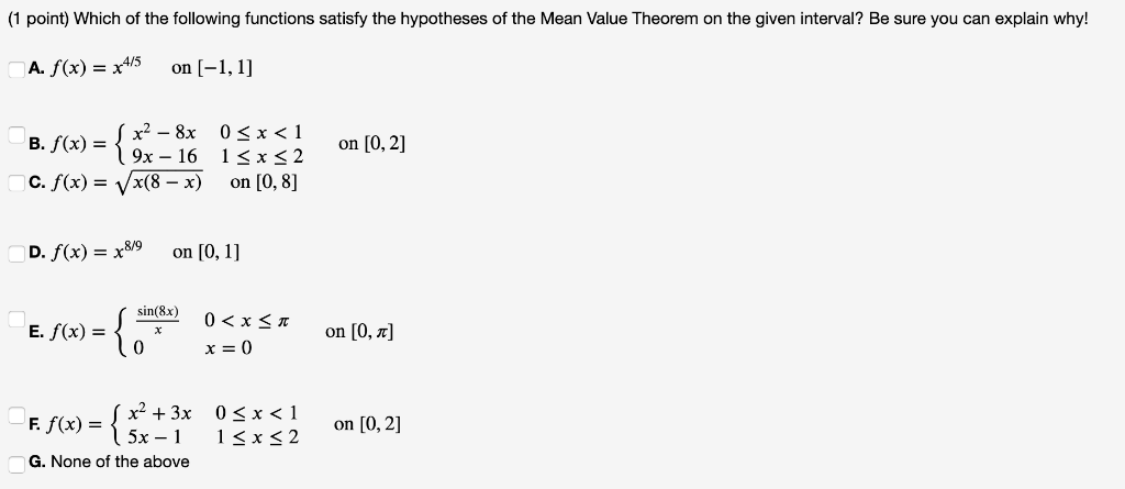 Solved (1 point) Which of the following functions satisfy | Chegg.com