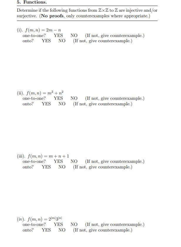 Solved 5. Functions. Determine if the following functions | Chegg.com