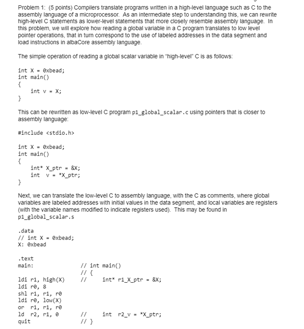 Assemble the albacore program p1_global scalar.s and | Chegg.com